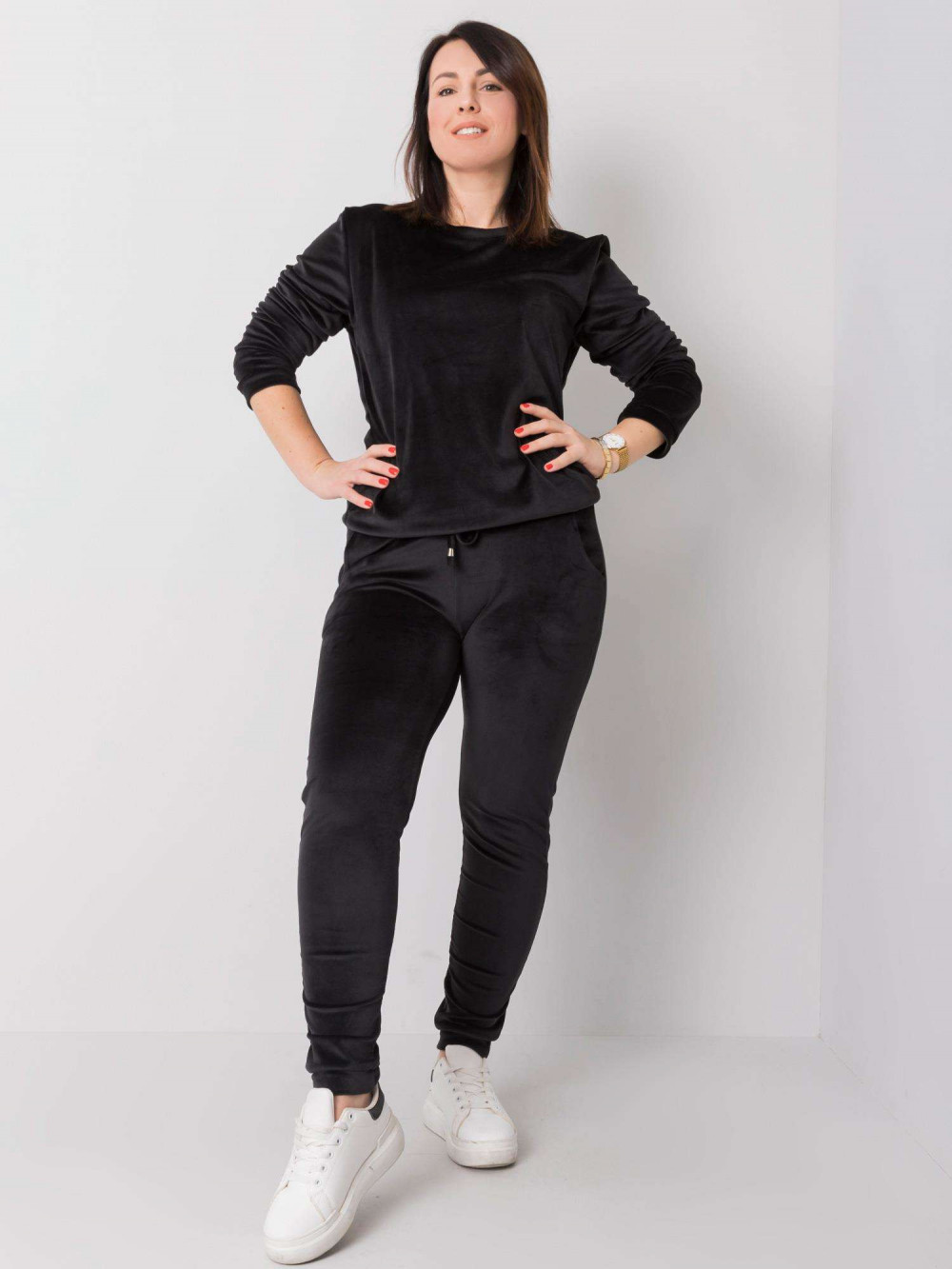 Dres damski welurowy w kolorze czarnym komplet spodnie i bluza Imoggin ...